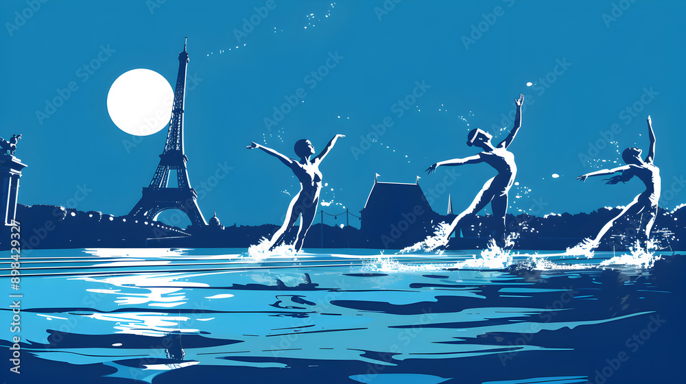 Artistic Swimming: A minimalistic illustration of a synchronized ...