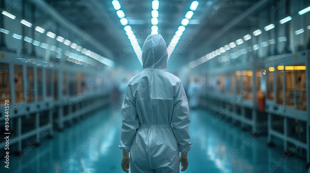 Scientist in Cleanroom Suit in High-Tech Lab. Scientist wearing a ...