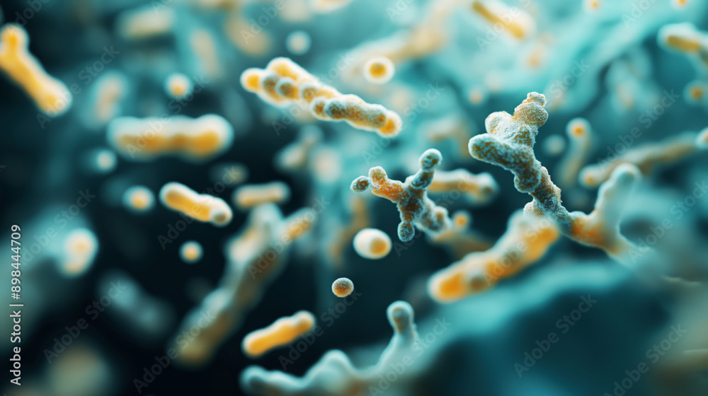 ภาพประกอบสต็อก Microscopic view of bacteria or microorganisms with rod ...
