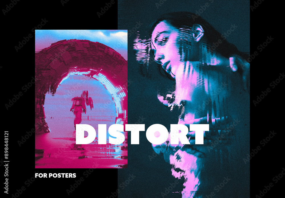 Glitch Distortion Poster Photo Effect Mockup Stock Template | Adobe Stock