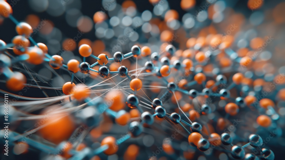 Abstract Representation Of Molecular Structures With Interconnected Atoms And Bonds In A