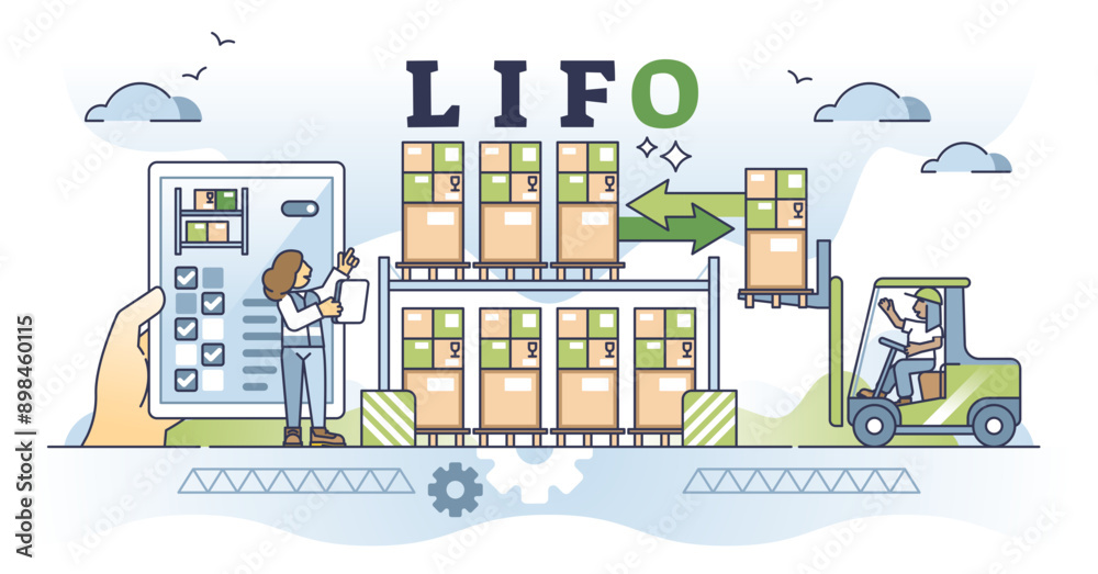 LIFO or last in, first out warehouse management system outline concept ...
