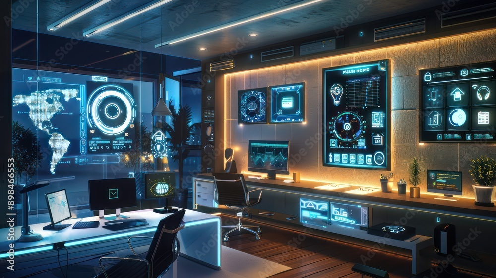 futuristic home office setup with integrated smart home technology ...