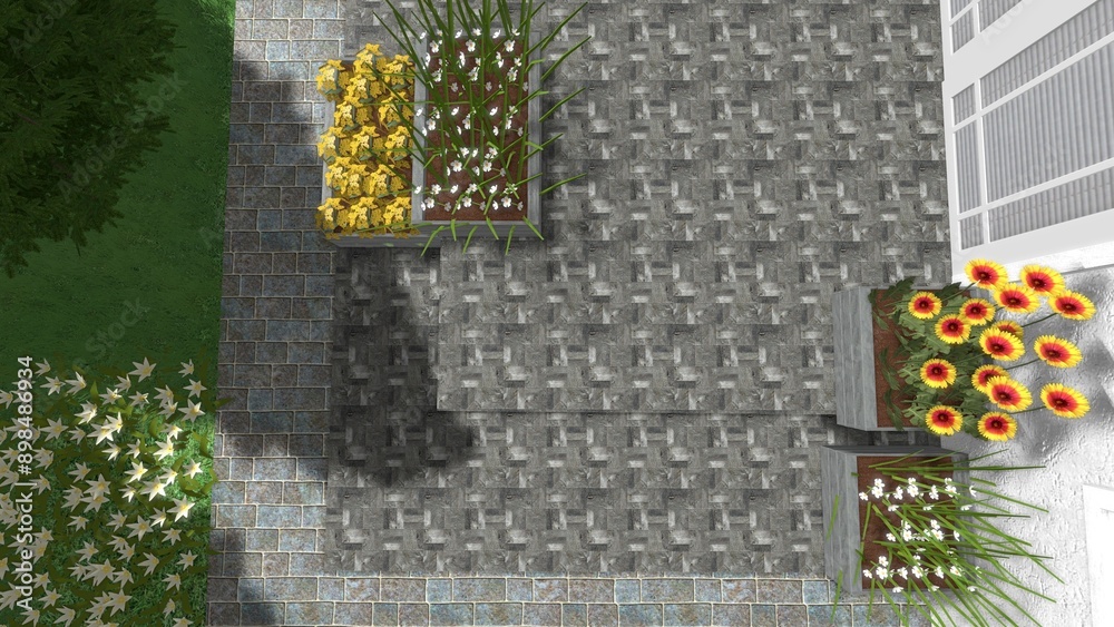 3d image of the landscape design of the home territory. Landscaping of ...