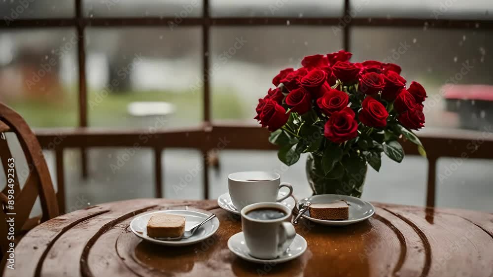 coffee cafe, raining outside the cafe, beautiful cafe in raining ...