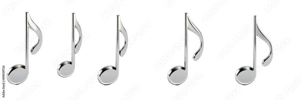Five silver music notes on a transparent PNG background. Ideal for ...