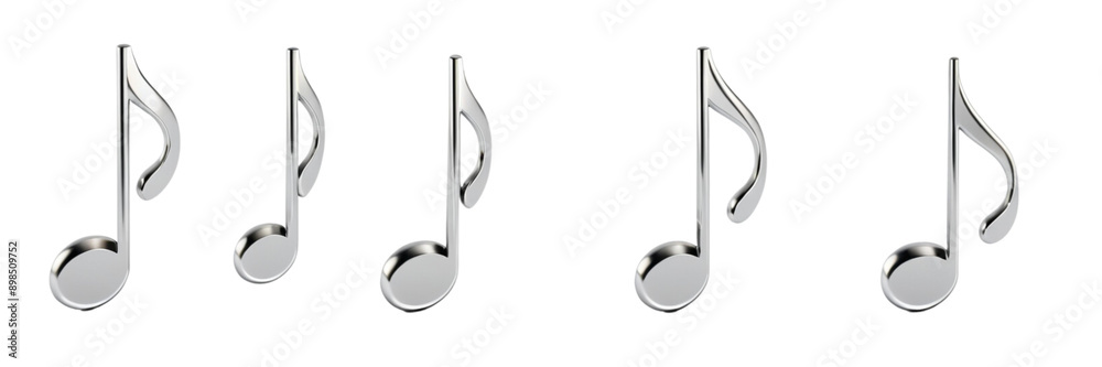 Five silver music notes on a transparent PNG background. Ideal for ...