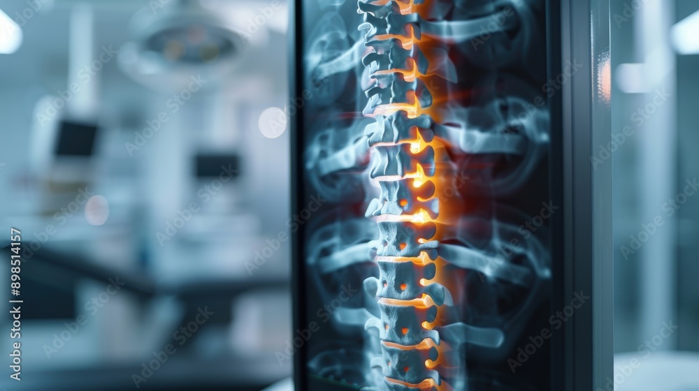 A high-resolution medical imaging scan of the spine, highlighting the ...