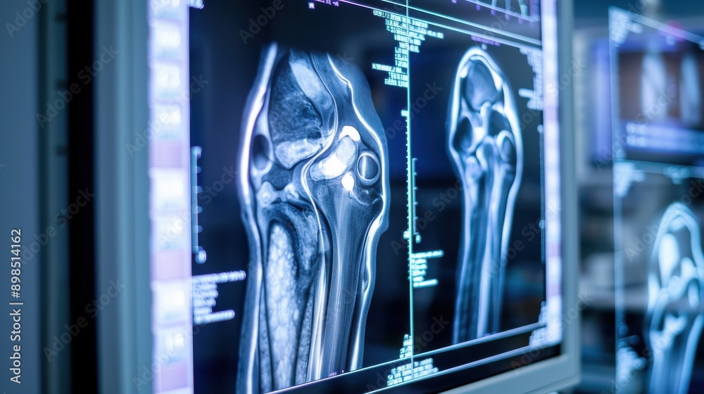 An advanced MRI scan showing the detailed structures of the knee joint ...