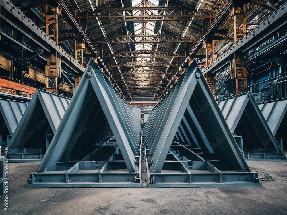 Industrial Symmetry: Steel Trusses in Manufacturing Plant Stock Photo ...