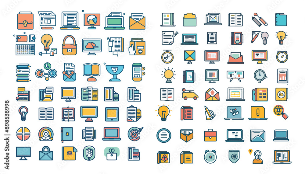 Vetor de Online learning icons collection set.Online course,learning ...