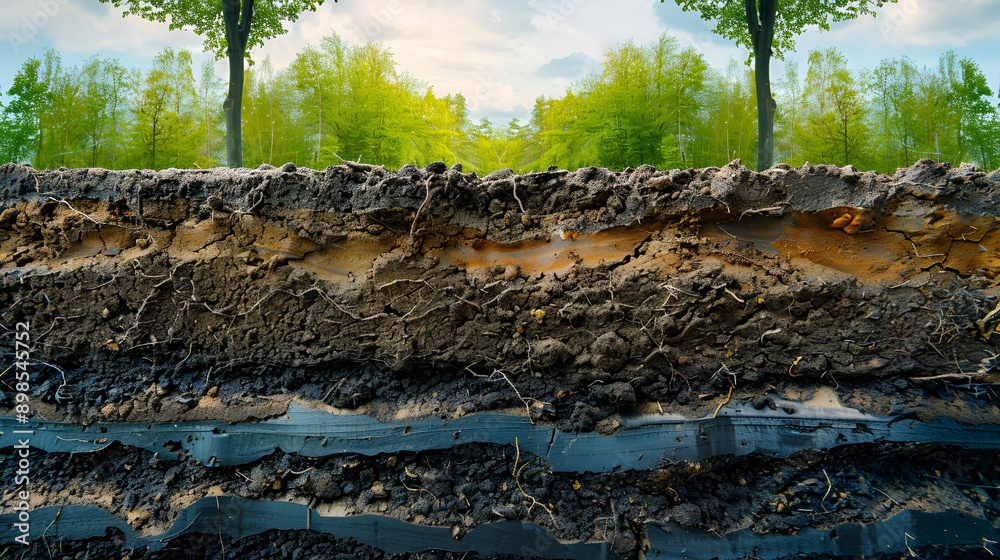 Section of soil with underground water, layers of earth and rocks, The ...