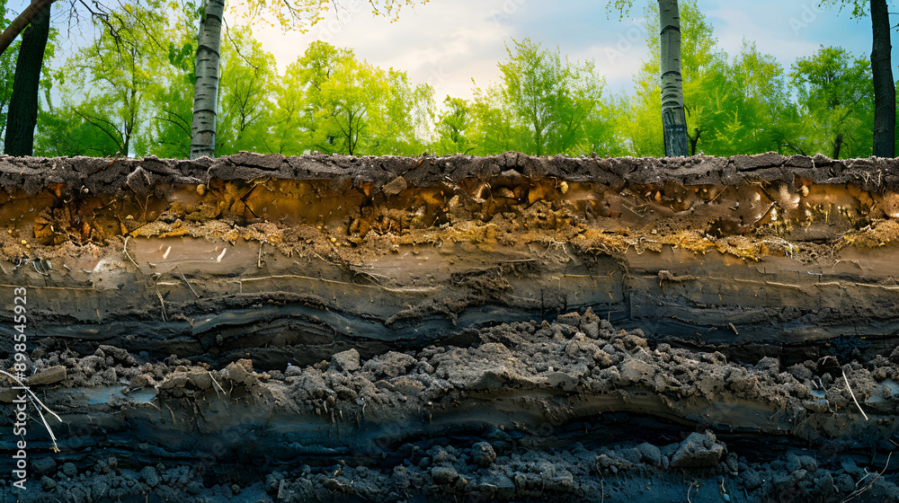 Section of soil with underground water, layers of earth and rocks, The ...