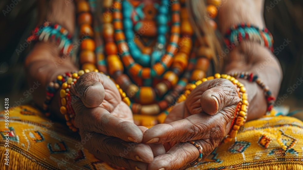 Indigenous Peoples' Day. A close-up shot of an Indigenous storyteller's ...