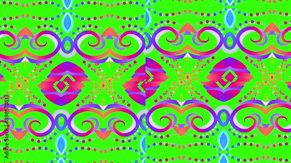 green screen Beautiful batik dayak flowers line art motion graphics for ...