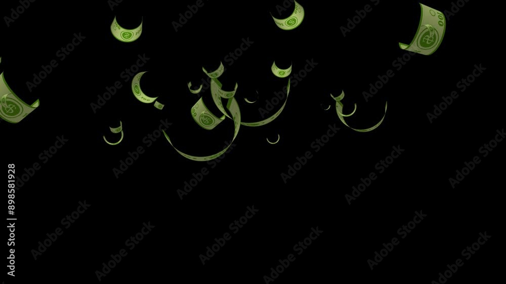 2d Cartoon Note Falling Dollar Animation. Note Flying In The Air And ...