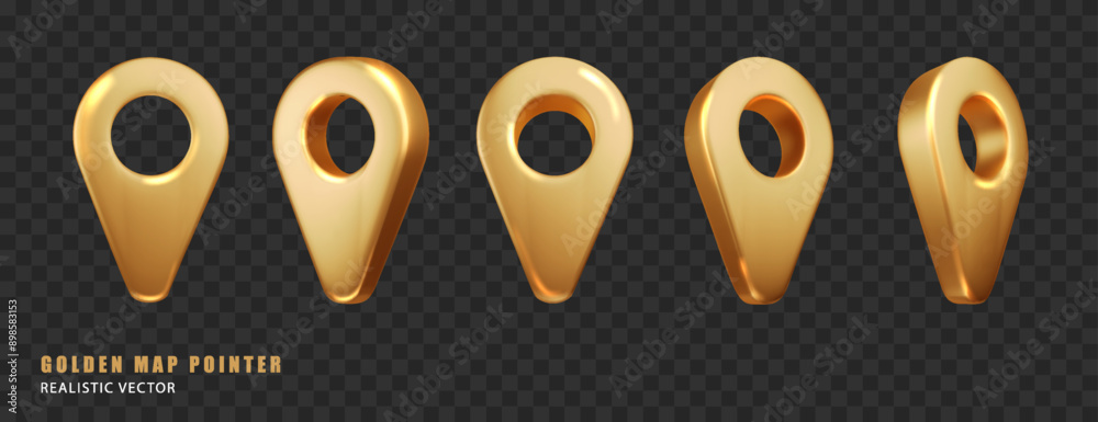 Gold map pointer. Location symbol isolated on dark. Web location point ...