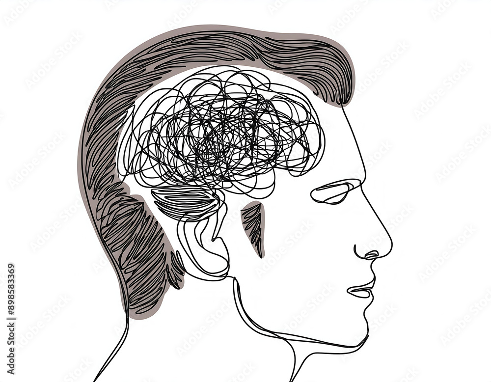 One-Line Drawing of Brain and Mental Chaos- A continuous line drawing ...