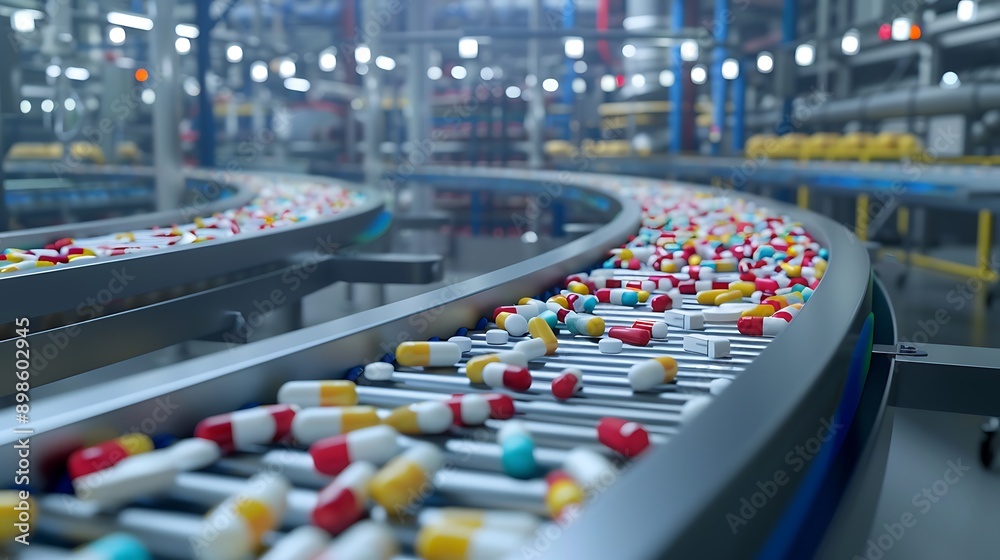 Automated conveyor belts transporting capsules through various stages ...