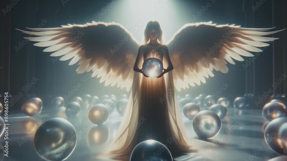 Archangel creating universes. Backlit angel holding a galaxy standing ...