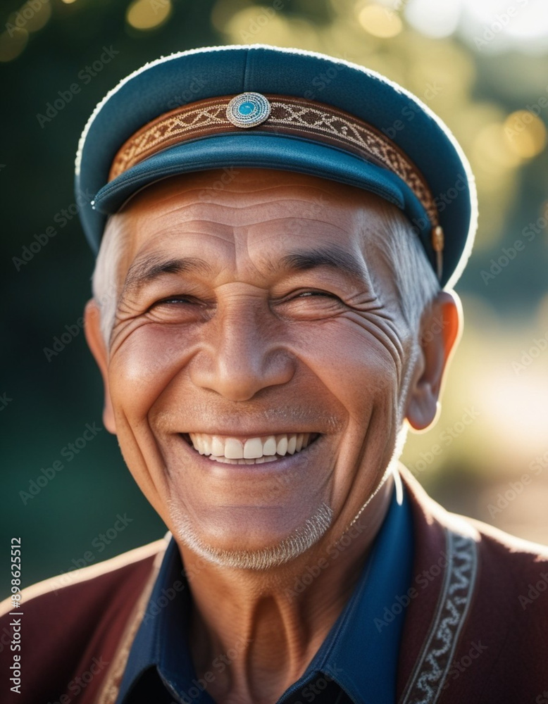 Foto de Smiling friendly Uzbek man 70 years old. Uzbek nationality ...