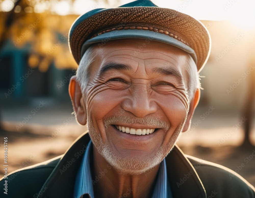 Foto de Smiling friendly Uzbek man 70 years old. Uzbek nationality ...
