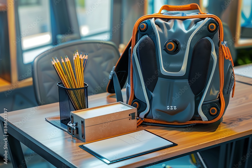 A stationary box with mechanical pencils and a small notepad, set ...