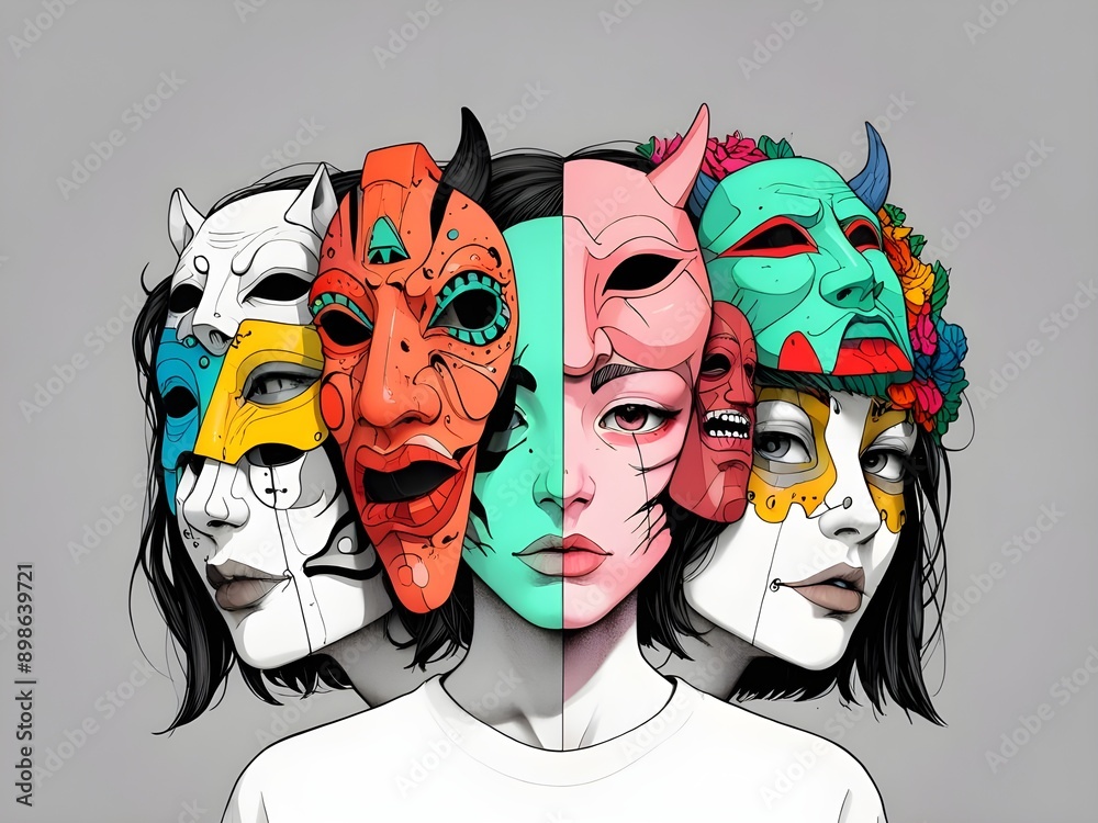 Conceptual art explores the duality of human emotions, using masks and ...