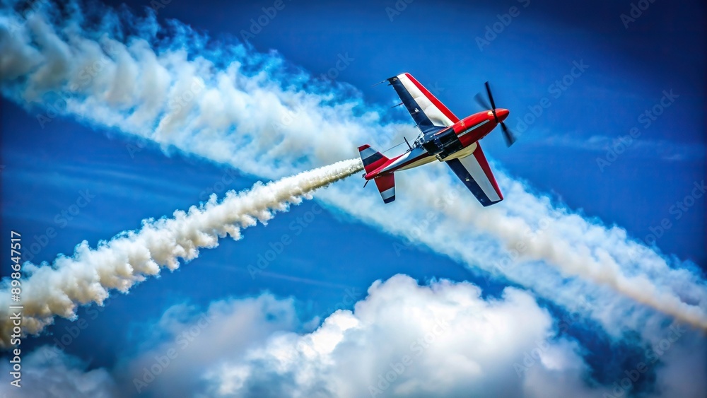 Acrobatic airplane performing daring stunts at an air show with blue ...