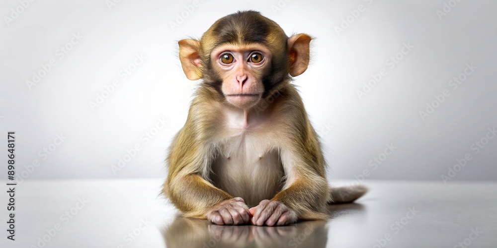 ภาพประกอบสต็อก Cute calm monkey sitting peacefully on a white ...