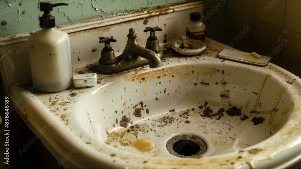 Bathroom sink with visible microbial growth, [germs, bathroom ...