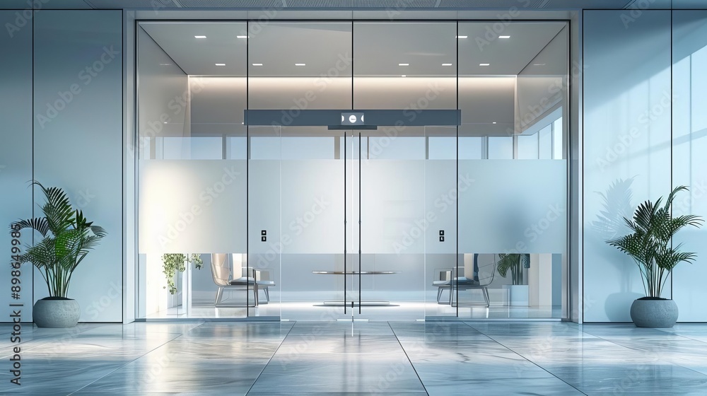 Flat design of a modern office glass door with frosted glass panels ...