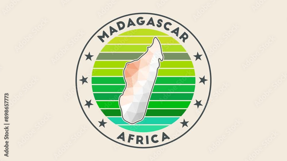 Madagascar intro video. Badge with the circular name and map of the ...