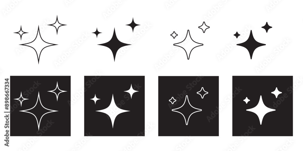 Stars icons set vector. Different sparkle star shapes, bursts ...