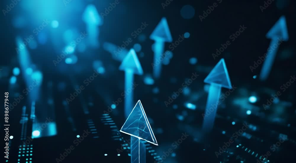 Diagonal stream of growth Up arrows in blue futuristic style on dark ...