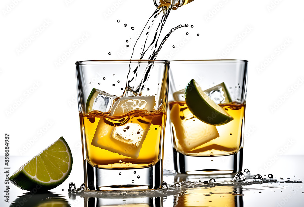 glasses shot tequila making toast splash isolated white background high ...