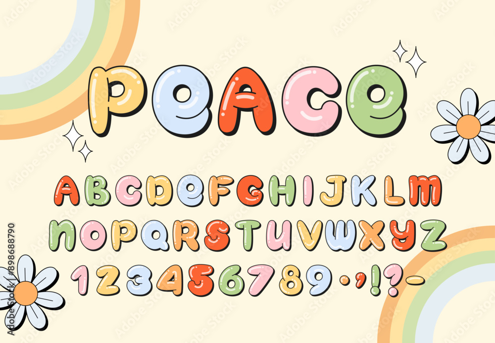 Groovy Alphabet, Vintage cartoon bubble alphabet with uppercase letters ...