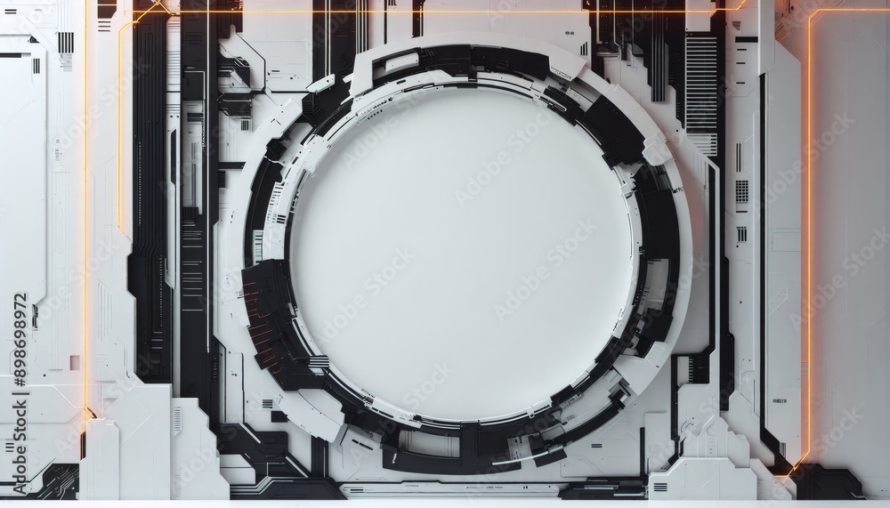 futuristic vector frame, white on black, square with rounded corners ...