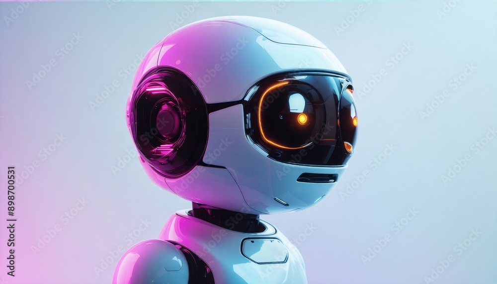 modern AI chatbot logo with big eyes and mouth, hovering against a ...