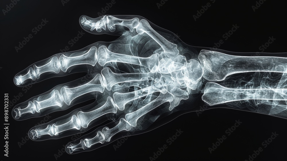 Detailed x ray of a human hand showing bones and joints, useful for ...