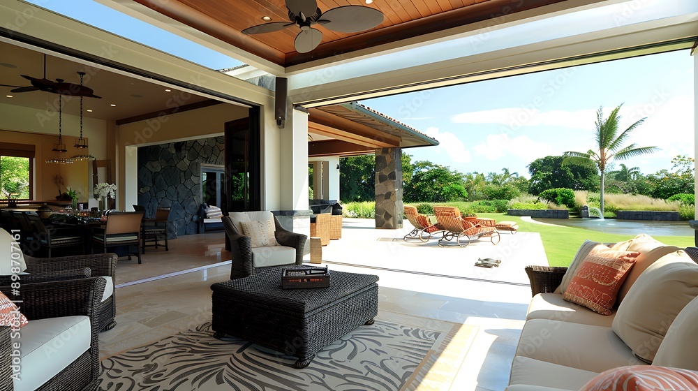 Ceiling fan covered patio with easy access through sliding glass doors ...