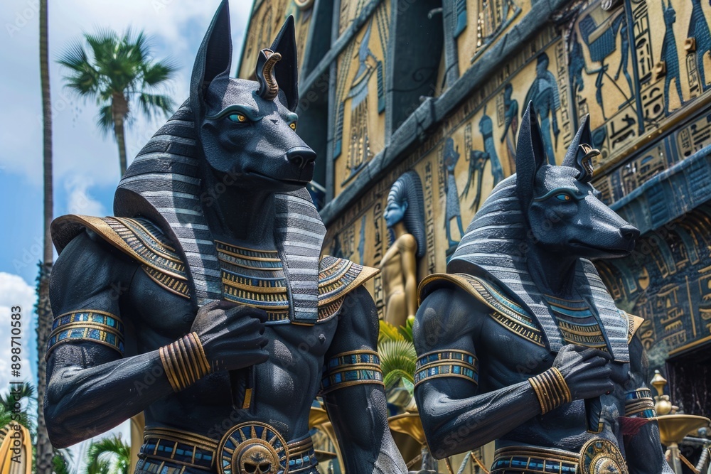 Two ancient Egyptian Anubis statues guard the entrance of a historic ...