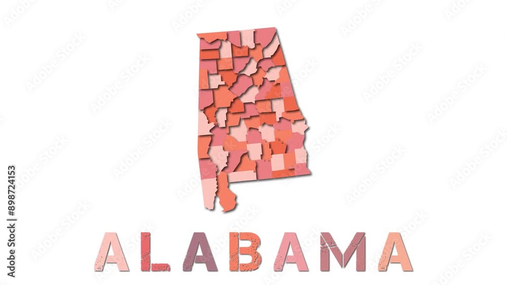 Alabama map with paper regions. Animated us state map growing from ...