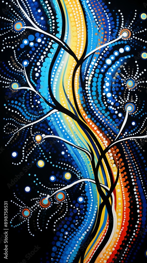 Aboriginal art digital. Bright color stylized design, australian ...