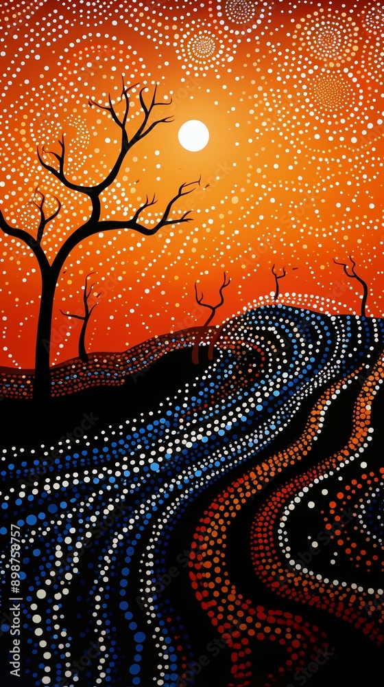 Aboriginal art digital. Bright color stylized design, australian ...