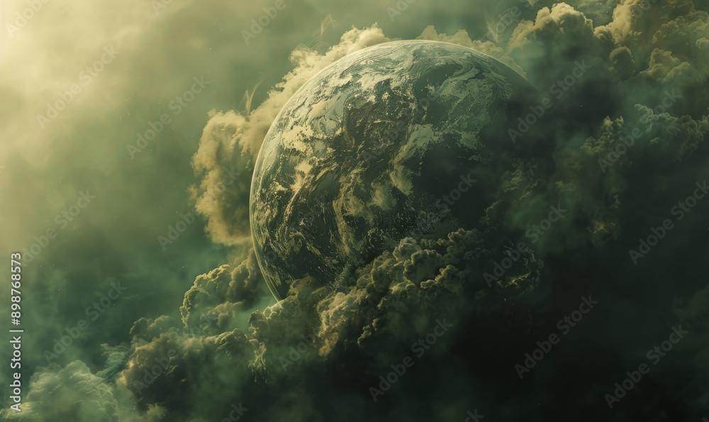 Toxic clouds enshroud the poisoned planet, a stark symbol of ...