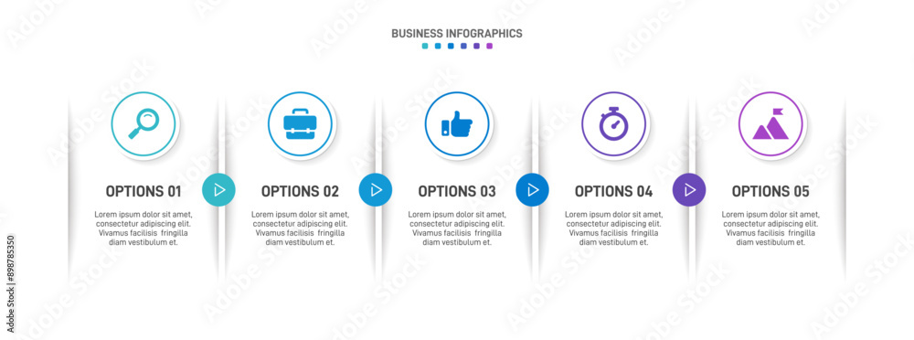 Horizontal progress bar featuring 5 arrow-shaped elements, symbolizing ...