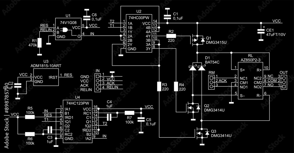 Schematic diagram of electronic device on sheet of paper. Vector ...