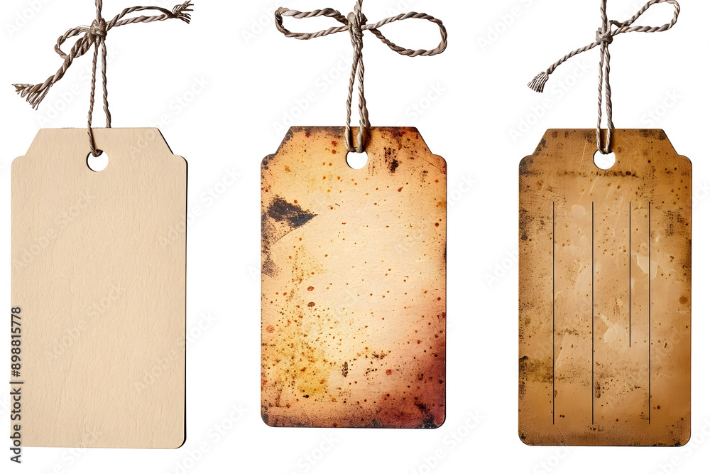 Set of used paper label tags stickers isolated on transparent ...