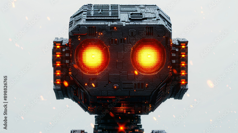 Futuristic 8-Bit Pixel Robot with Glowing Eyes on White Background ...